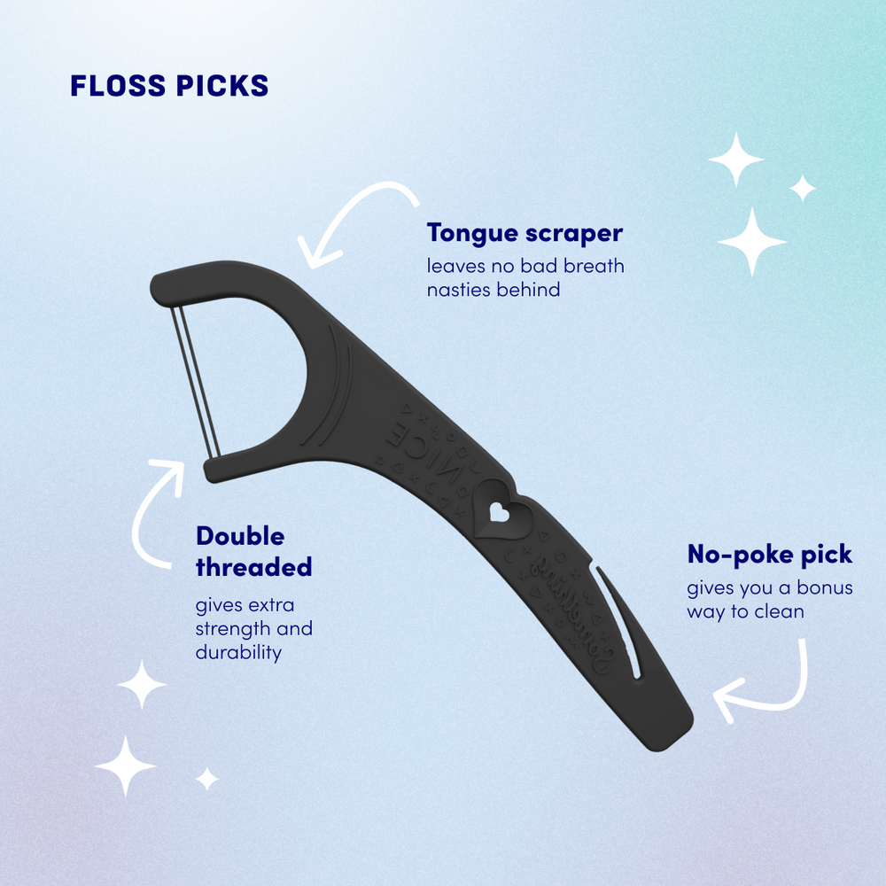 Dual Thread Floss Picks w/ Tongue Scraper